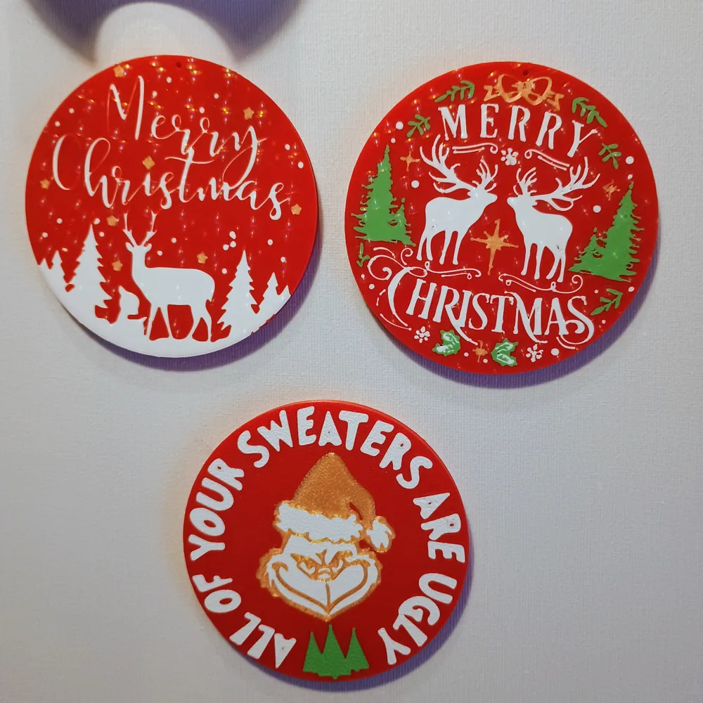 Merry Christmas coaster/hangers by Brammerdk - MakerWorld