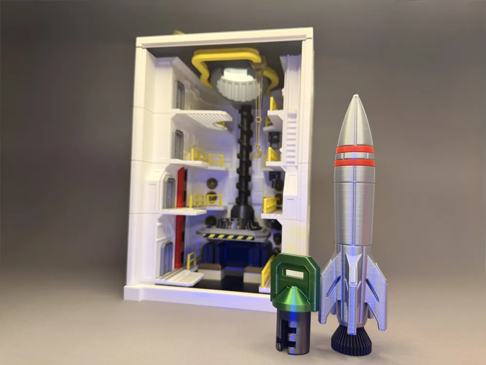 Mechanical Rocket Silo Book Nook - Free 3D Print Model - MakerWorld