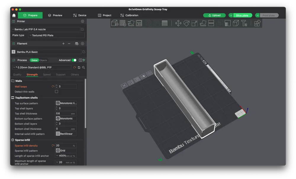 6x1x40mm Gridfinity Scoop Tray by pmorgan - MakerWorld
