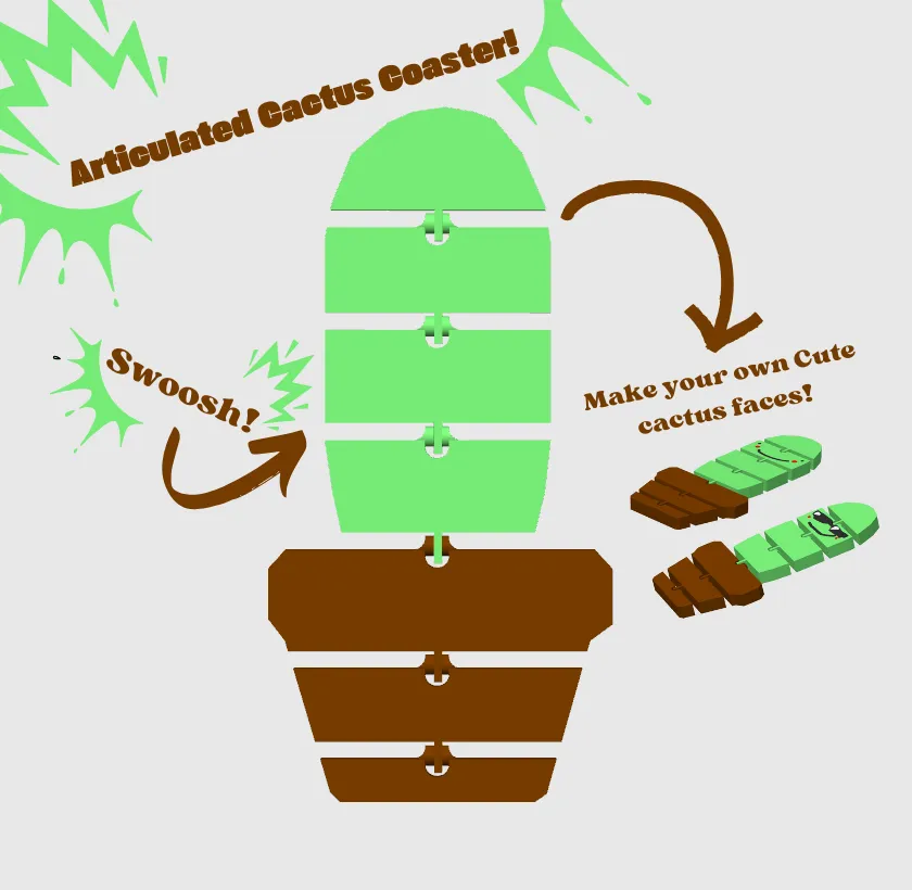 Articulated Cactus Coaster Free 3d Print Model Makerworld