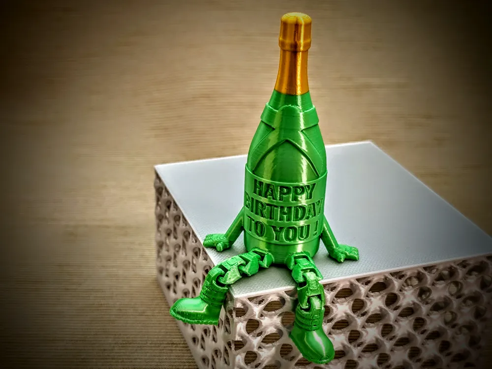 Happy Birthday Champagne Bottle articulated legs by 3Dudek - MakerWorld