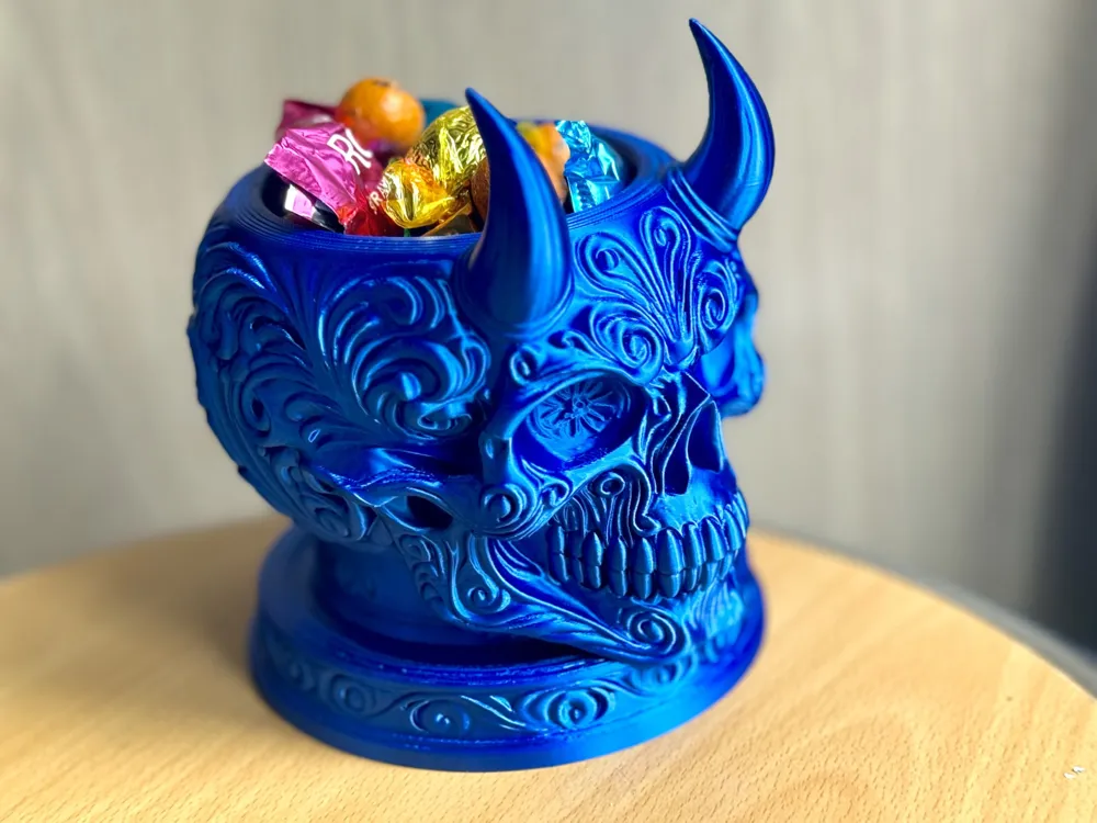Horned Sugar Skull Halloween Candy Bowl by slimshezy MakerWorld ...