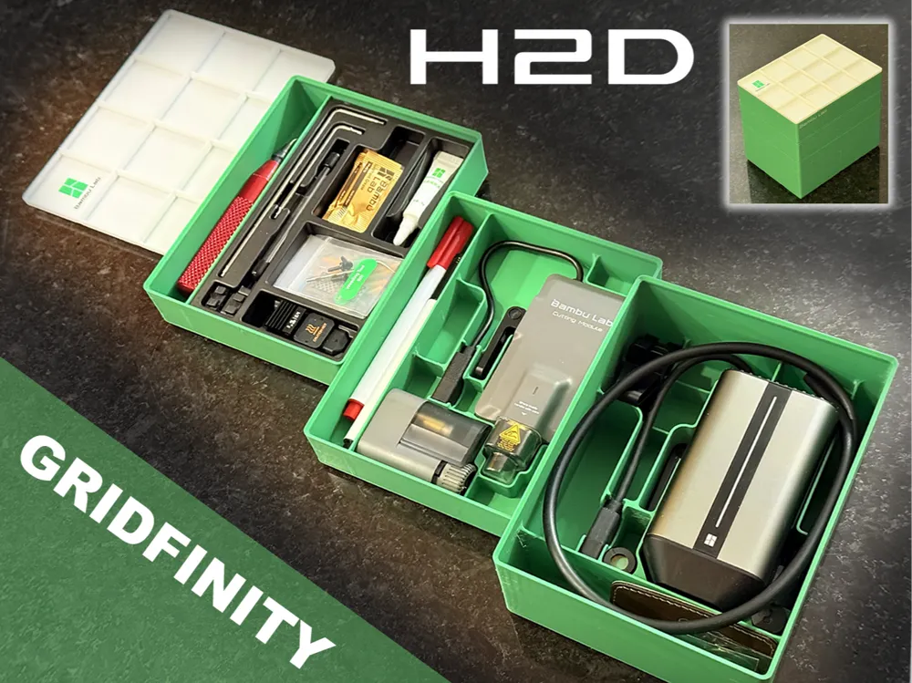 H2D Accessory Boxes (Gridfinity) - Laser, Cutter by npopson MakerWorld: Download Free 3D Models