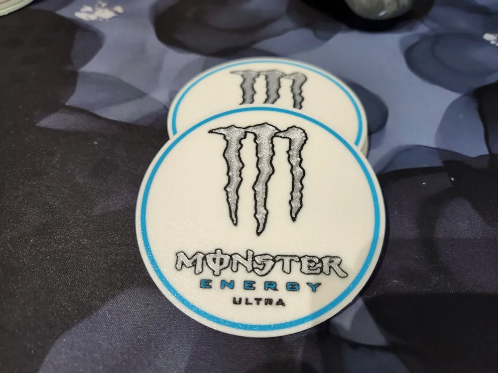 White Monster Energy Coasters by Gotcha MakerWorld: Download Free 3D Models
