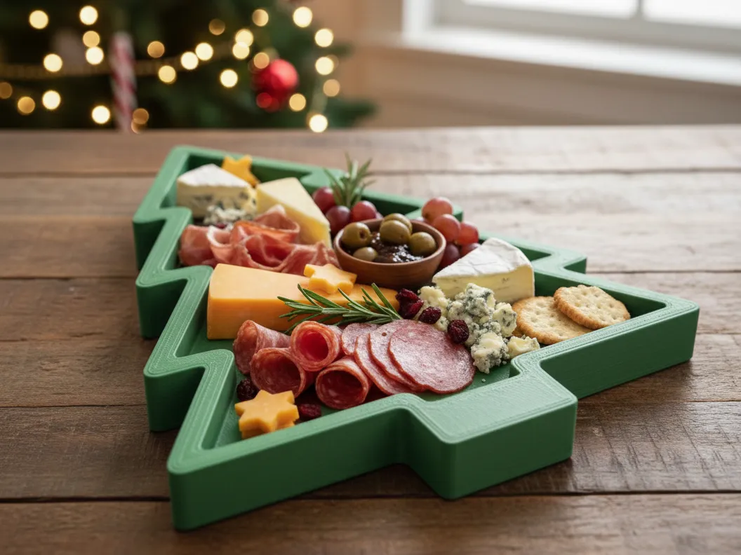 圣诞树风格的圣诞食物托盘 来自 Ocilirca MakerWorld：免费下载 3D 模型