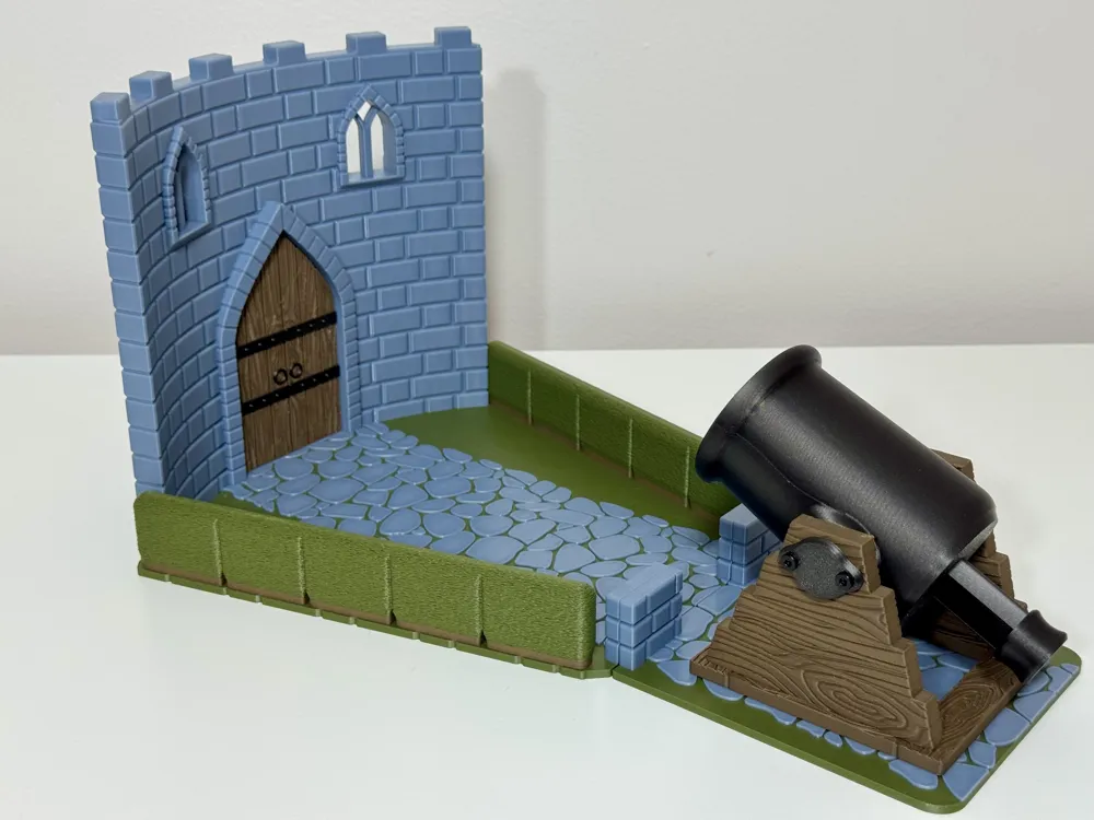 Dice Cannon & Castle Wall Scene - Free 3D Print Model - MakerWorld