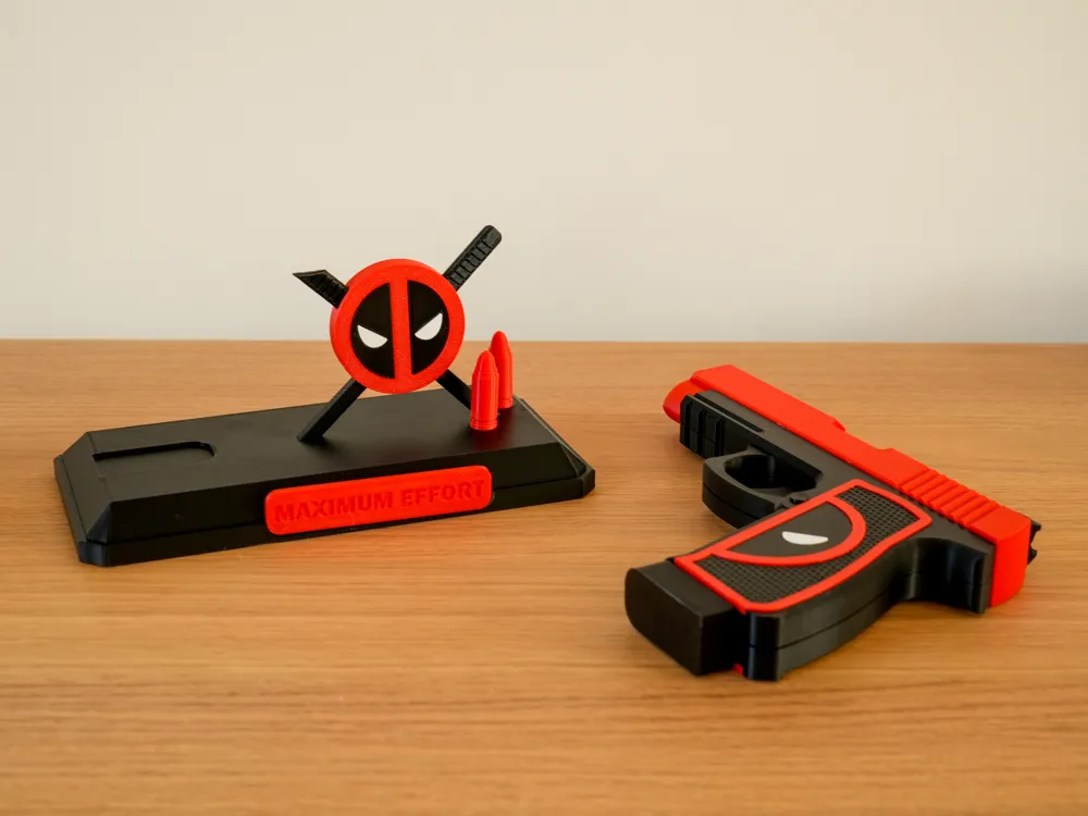 Deadpool's gun + its base ( NO AMS ) - Free 3D Print Model - MakerWorld
