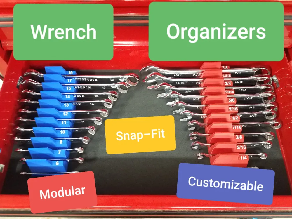 Snap-Fit Modular Wrench Organizer Holder by ShopTeacher - MakerWorld