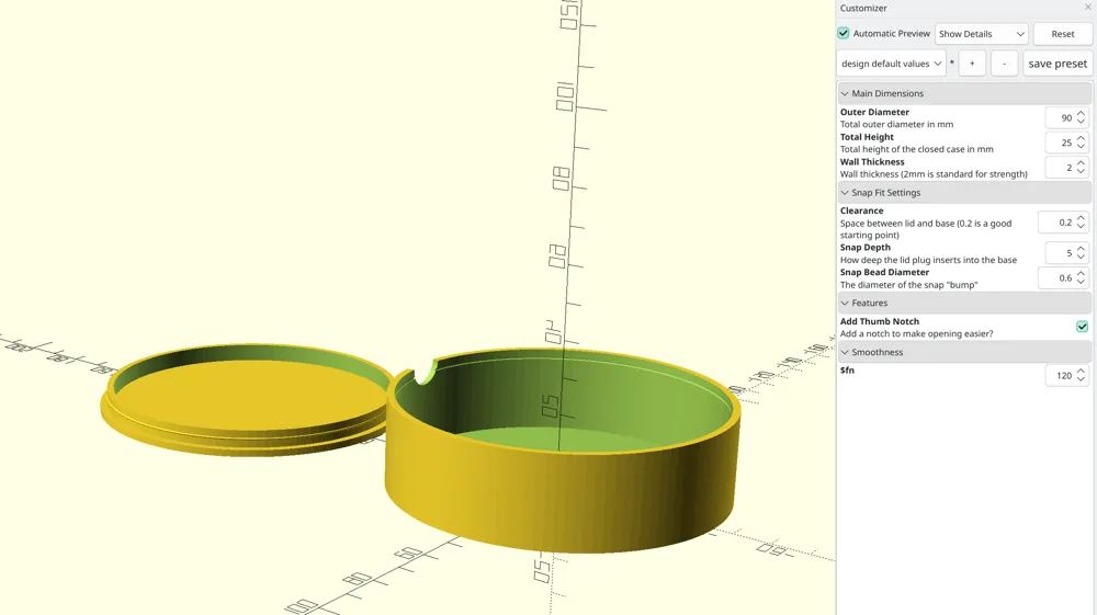 Fully Parametric Snap-Fit Round Case - Free 3D Print Model - MakerWorld