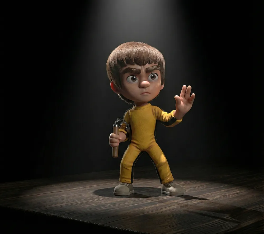 Chibi Bruce Lee Martial Arts Hero - Free 3D Print Model - MakerWorld