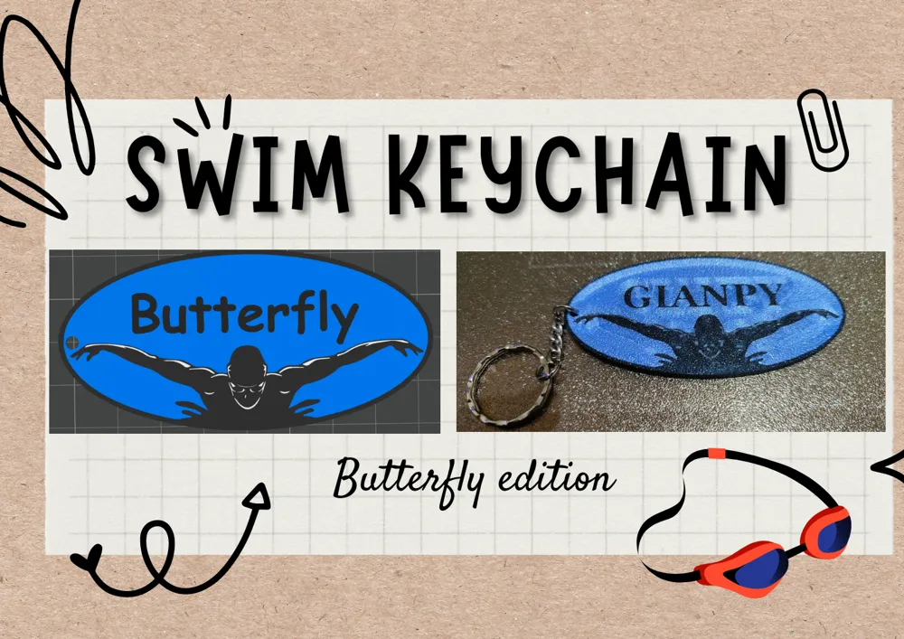 SWIM KEYCHAIN - BUTTERFLY edition by Adrix82 - MakerWorld