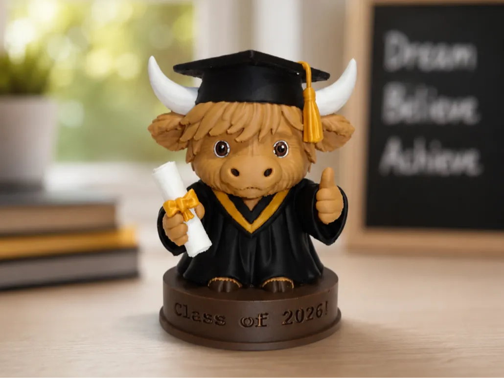 Cute! Highland Cow Grad Thumbs Up Customizable! - Free 3D Print Model ...