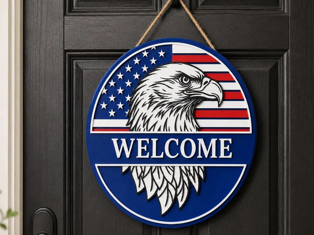 Patriotic Eagle Welcome Sign- 4 Color - Free 3D Print Model - MakerWorld
