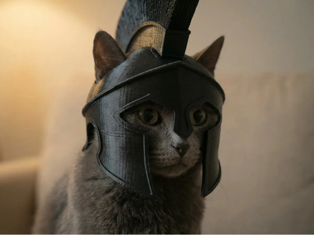 Spartan Warrior Cat Helmet - Free 3D Print Model - MakerWorld