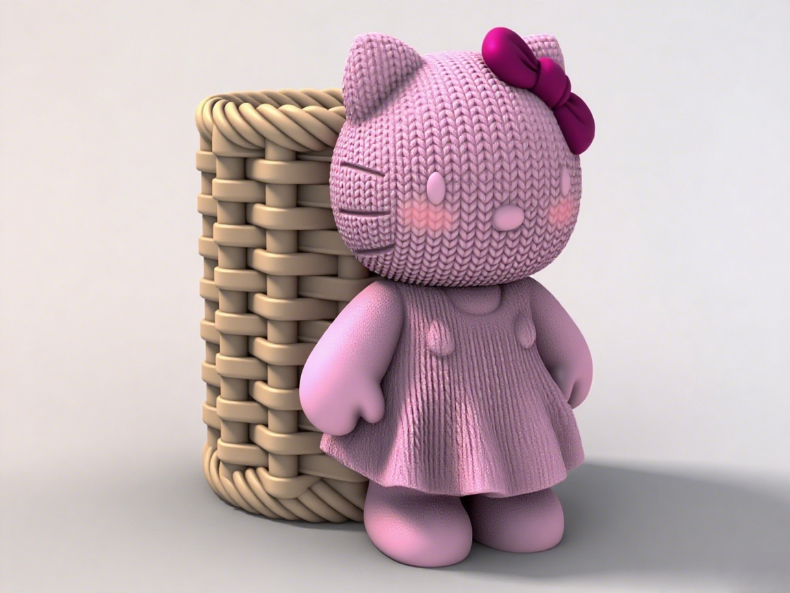 Knitted Hello Kitty carrying a bamboo basket by Bambiu3D🎯 MakerWorld ...