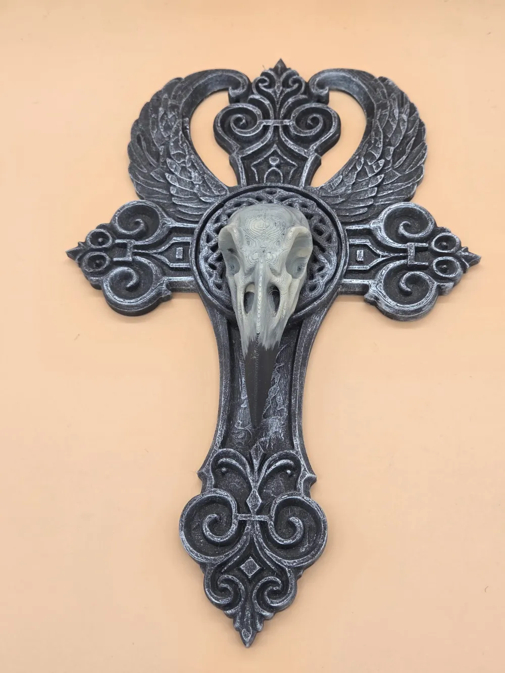 Raven Skull Cross – Gothic Wall Decor - Free 3D Print Model - MakerWorld