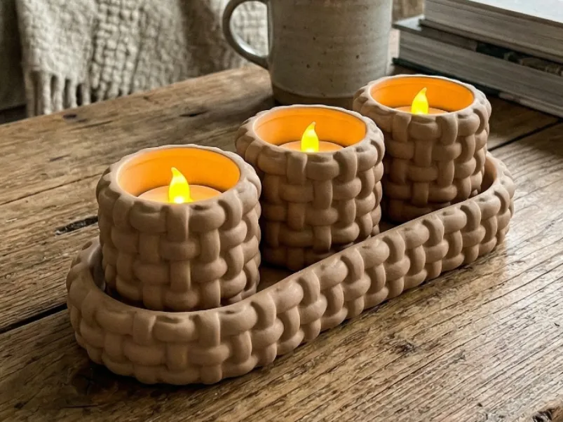 Woven Tea Light Holder & Tray Set NO SUPPORT FAST - Free 3D Print Model ...