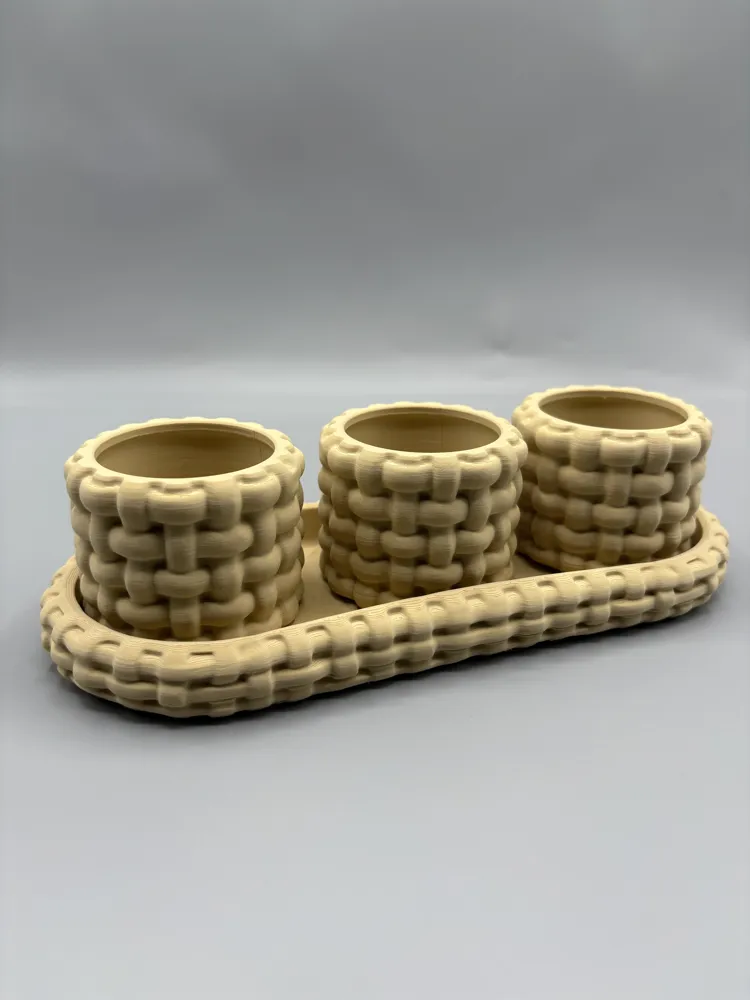 Woven Tea Light Holder & Tray Set NO SUPPORT FAST - Free 3D Print Model ...