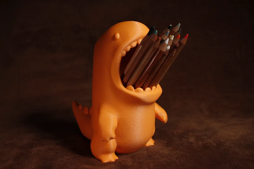 Cute Dinosaur T-REX Pencil Holder - Free 3D Print Model - MakerWorld