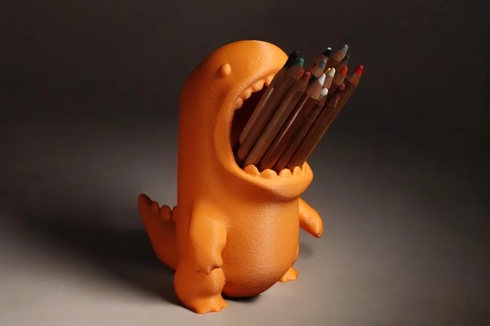 Cute Dinosaur T-REX Pencil Holder - Free 3D Print Model - MakerWorld