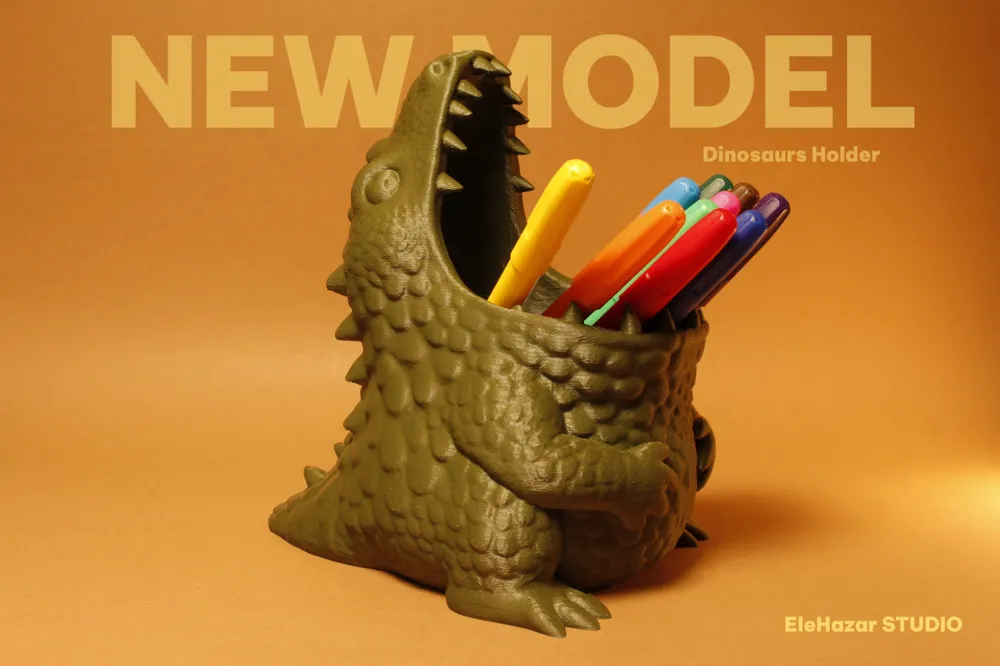 Cute Dinosaur T-REX Pencil Holder - Free 3D Print Model - MakerWorld