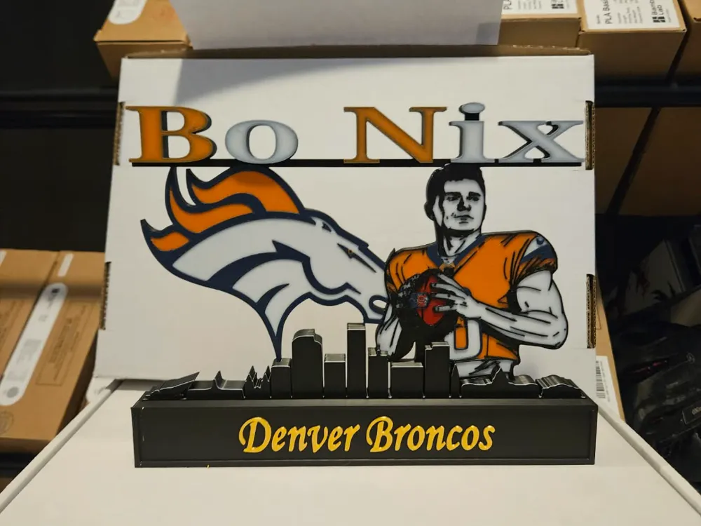 NFL Denver Broncos Bo Nix Display with skyline - Free 3D Print Model ...