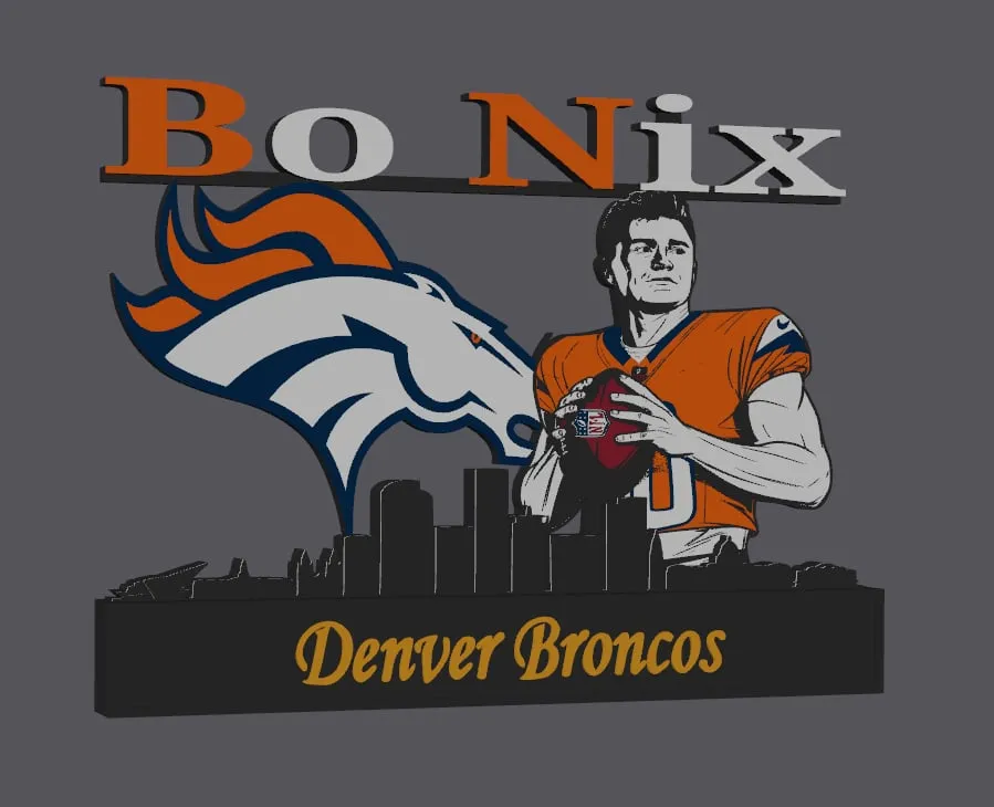 NFL Denver Broncos Bo Nix Display with skyline - Free 3D Print Model ...