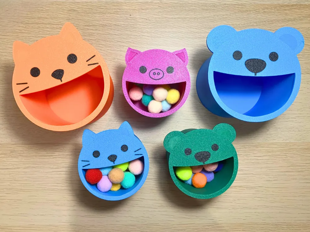 Cute Animal Face Sensory Play Cups -Cat, Bear, Pig - Free 3D Print ...