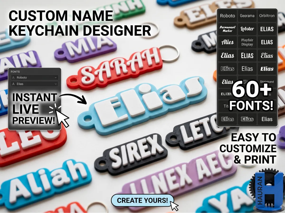 Name Tag Keychains - Instant Font Preview! - Free 3D Print Model ...