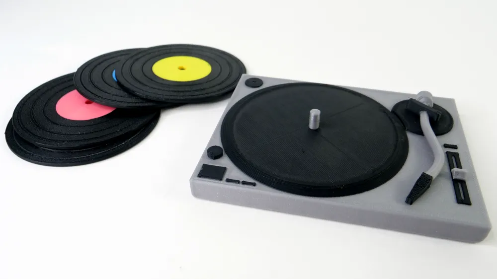 Turntable with Vinyl Record Coasters - Free 3D Print Model - MakerWorld