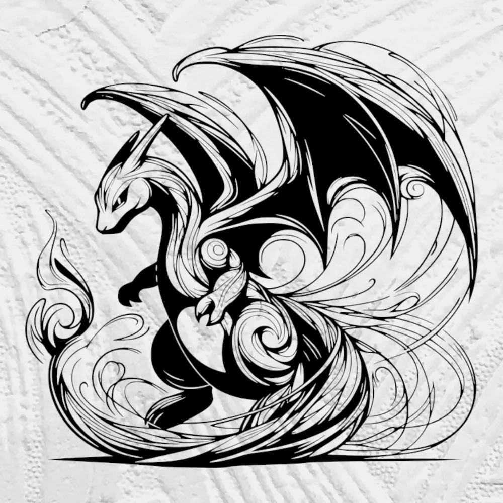 Flowing Line Art charizard by The line art guy - MakerWorld