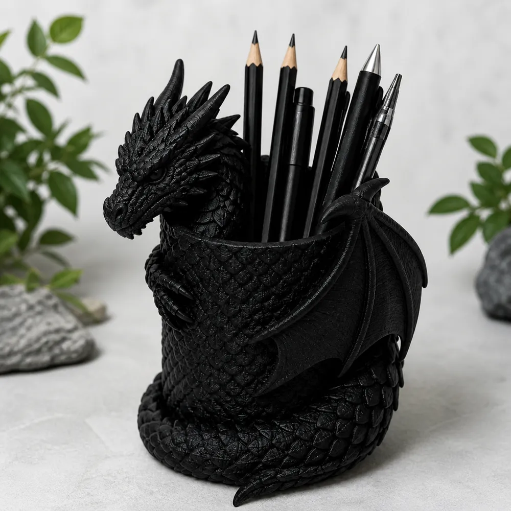 Textured Dragon Pen Holder - Free 3D Print Model - MakerWorld