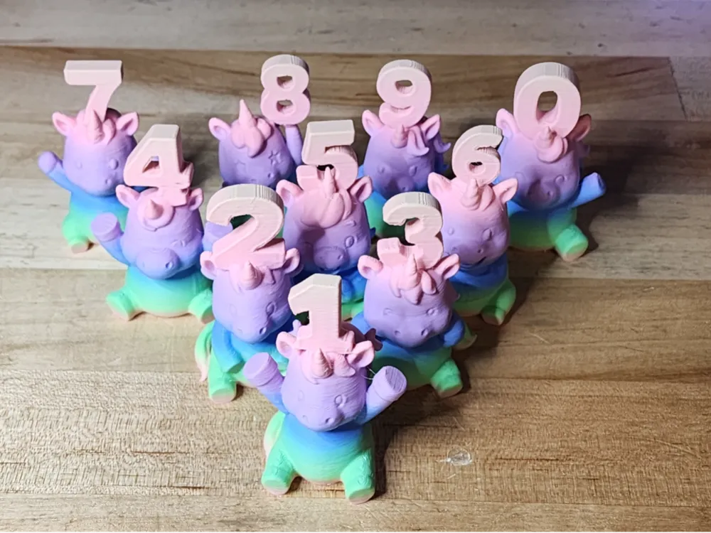 Chubby Kawaii Unicorn Numbers Figurine Kids Bday - Free 3D Print Model ...