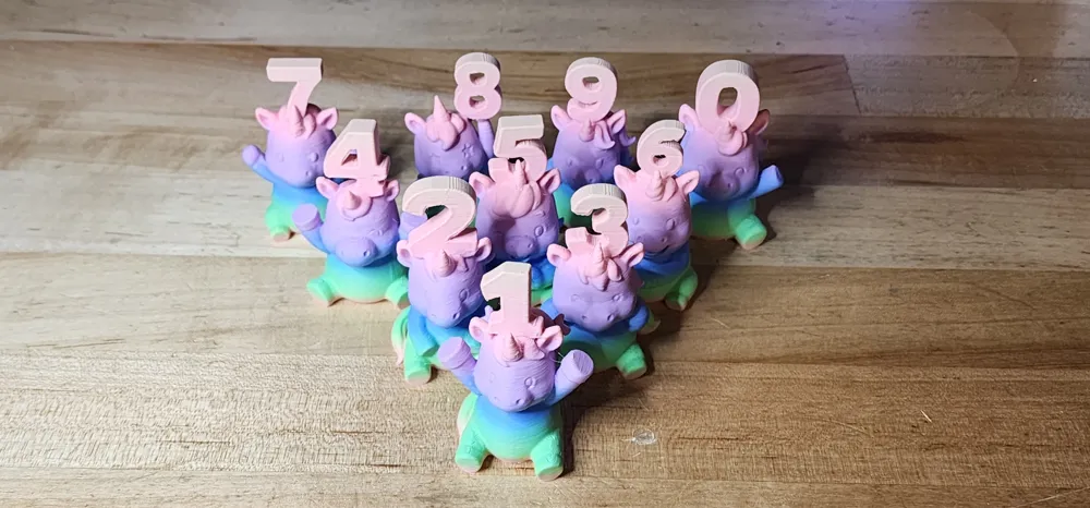 Chubby Kawaii Unicorn Numbers Figurine Kids Bday - Free 3D Print Model ...