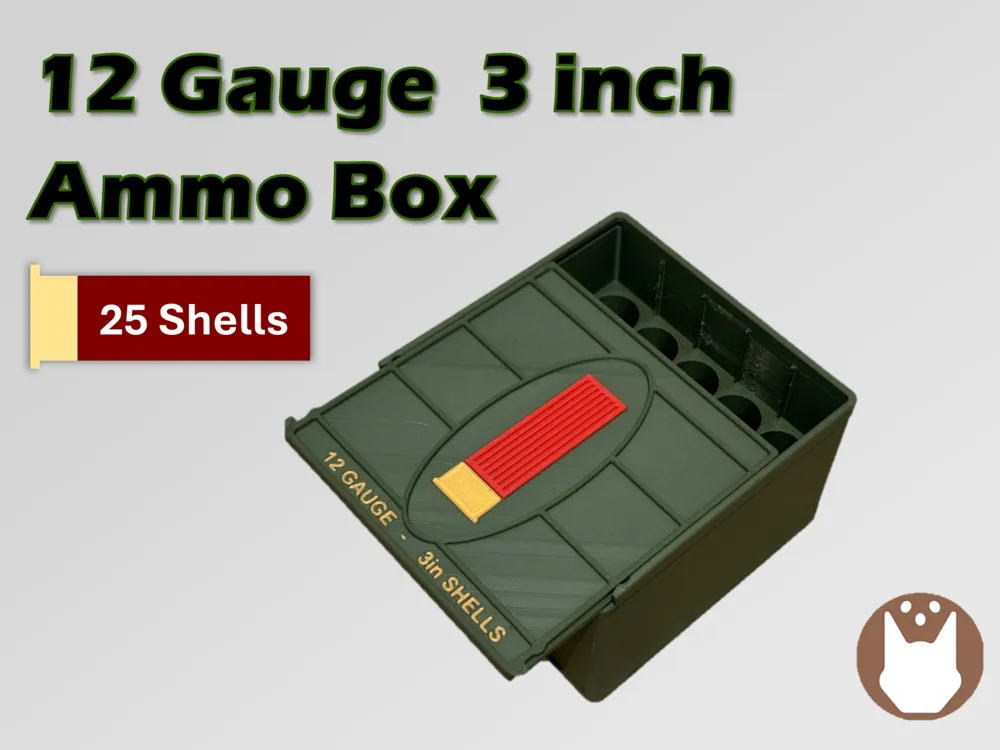 Ammo Storage Box 12 Gauge 2-3/4 25 Shells / Rounds by Coconut - MakerWorld