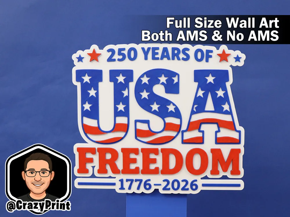 250 USA Freedom Flag Wall Art / Sign - No AMS - Free 3D Print Model ...