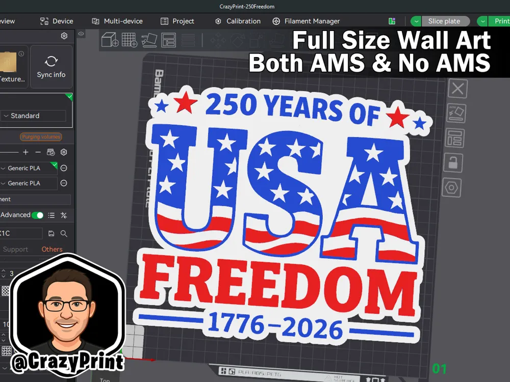 250 USA Freedom Flag Wall Art / Sign - No AMS - Free 3D Print Model ...