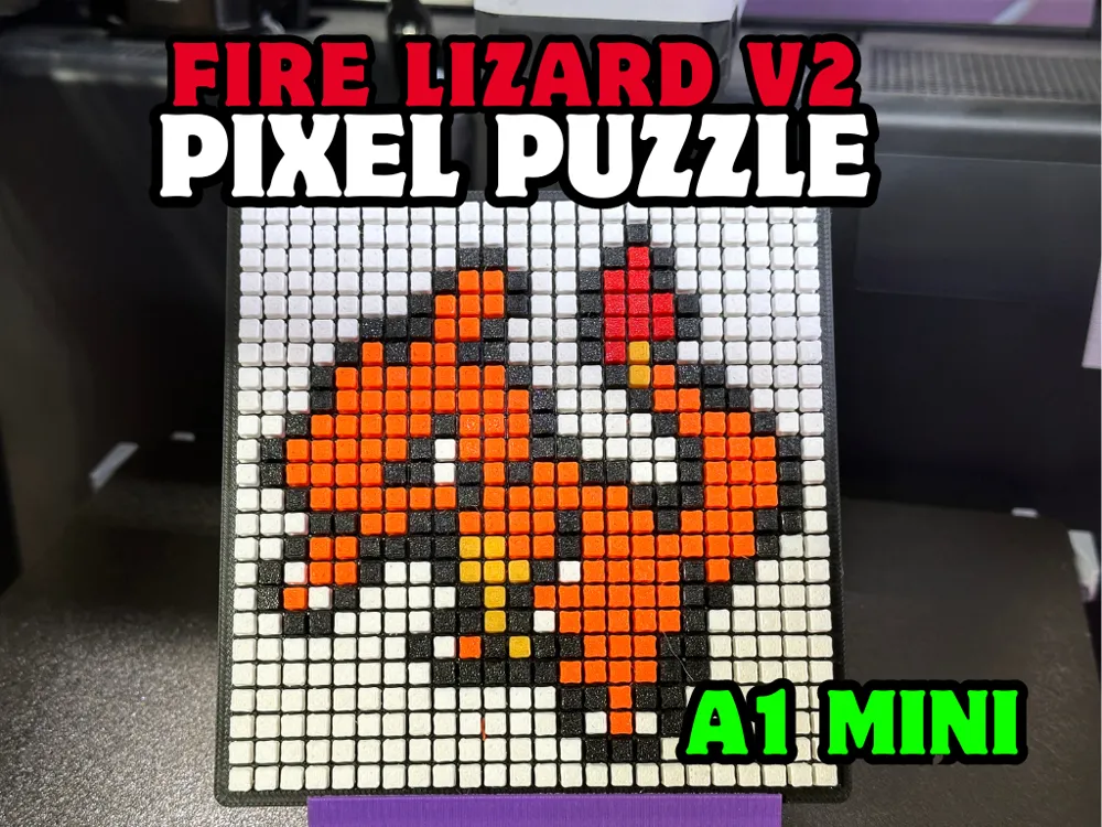 Pixel Puzzles - Fire Lizard V2 by Eleazar 3DinPlastic - MakerWorld