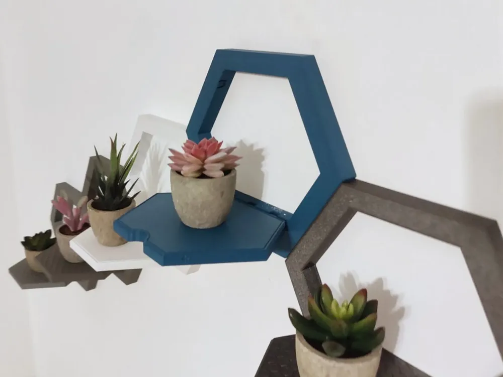 Wall mount foldable hexagon shelf (print in place) by RiverRaid ...