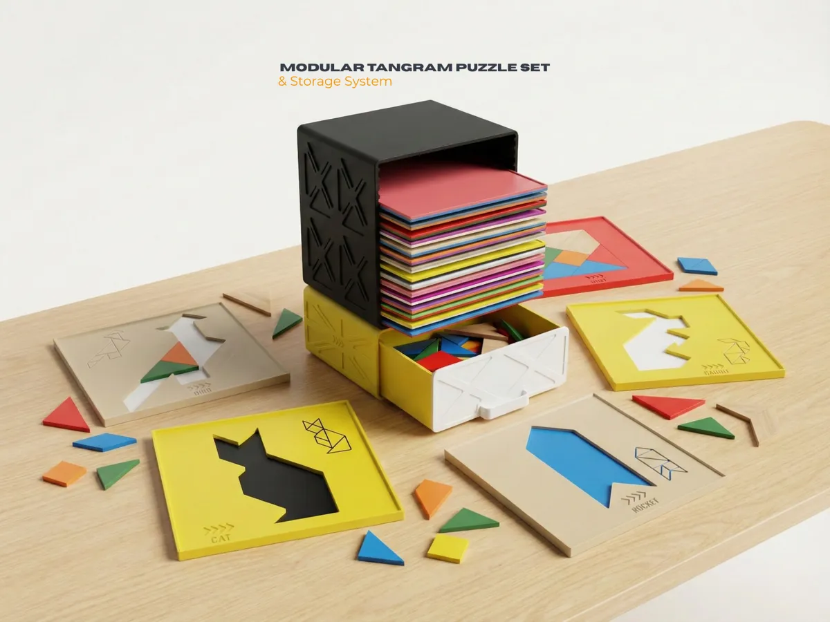 Modular Tangram Puzzle Set & Storage System - Free 3D Print Model ...