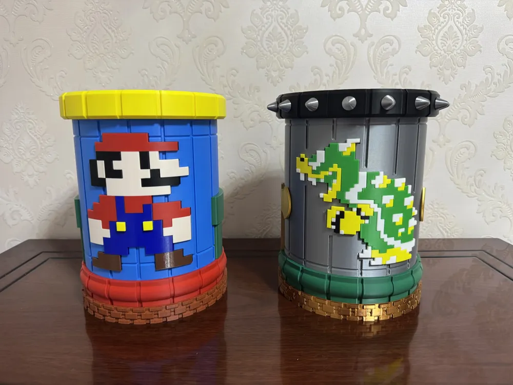 Mario Desktop Trash Can (no supports) - Free 3D Print Model - MakerWorld