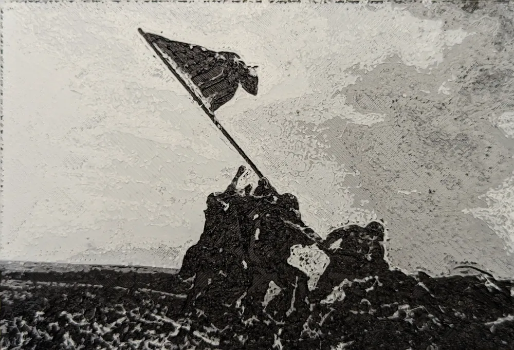 Raising the Flag on Iwo Jima - HueForge by JamesThePrinter - MakerWorld