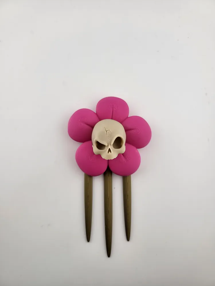 Spooky Skull Hair Sticks goth witch flower - Free 3D Print Model ...