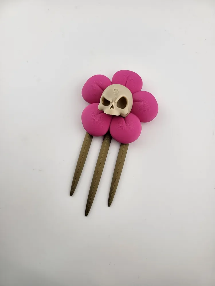 Spooky Skull Hair Sticks goth witch flower - Free 3D Print Model ...