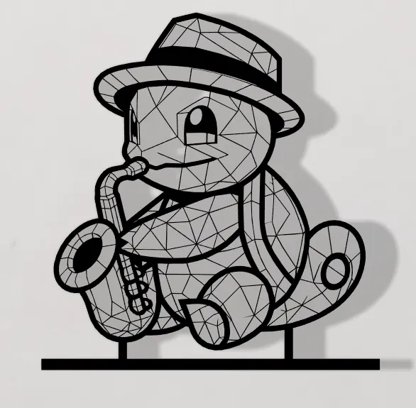 Geometric Low Poly Squirtle play saxophone V.5 by 3DPrintWolf - MakerWorld