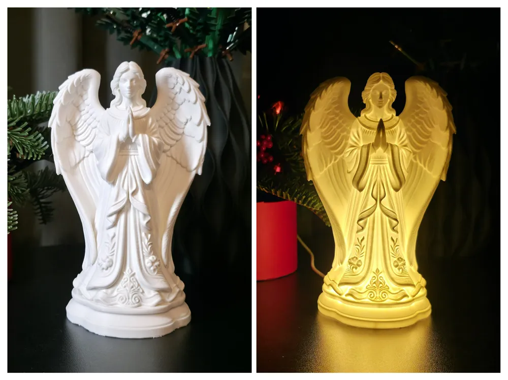 Elegant Angel Statue & Night Lamp - Free 3D Print Model - MakerWorld