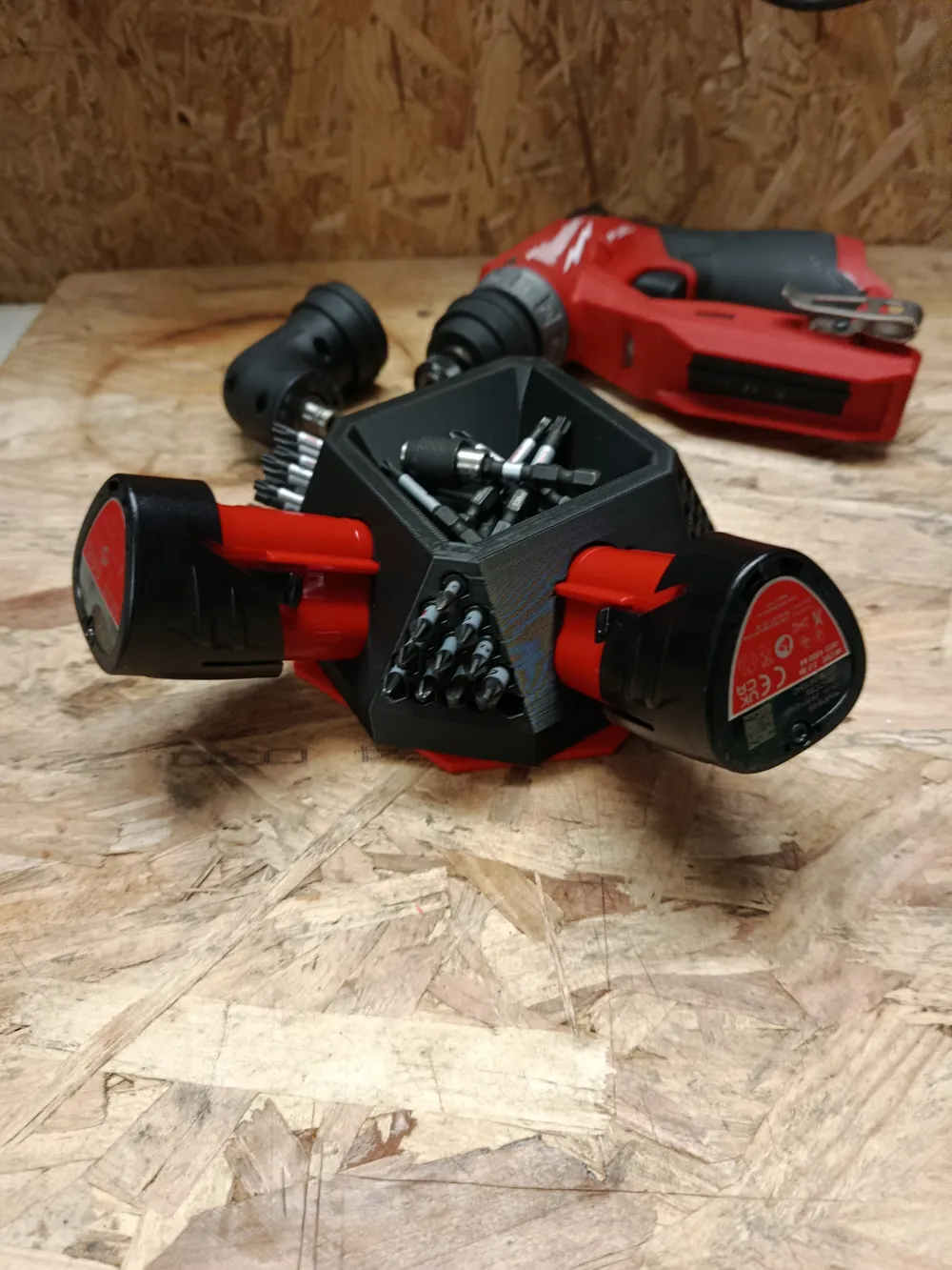 Milwaukee M12 battery rotating stand + 1/4 hex acc - Free 3D Print ...