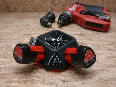 Milwaukee M12 battery rotating stand + 1/4 hex acc - Free 3D Print ...