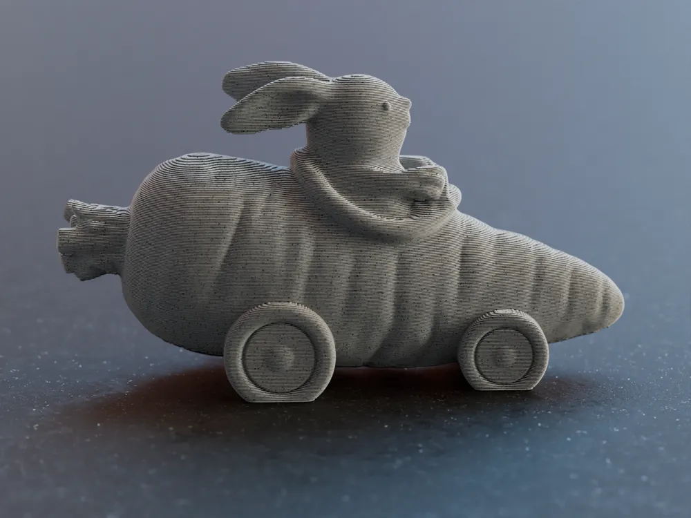 Cute easter Bunny Rabbit in carrot car sculpture / Süßer Oster hase im ...