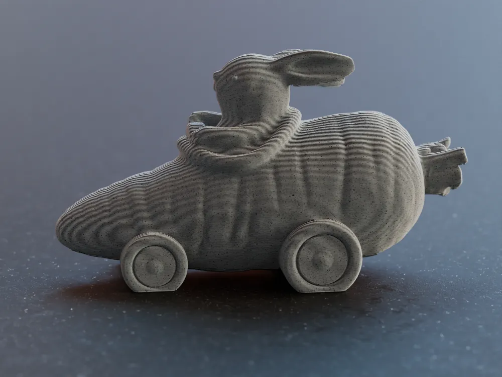 Cute easter Bunny Rabbit in carrot car sculpture / Süßer Oster hase im ...